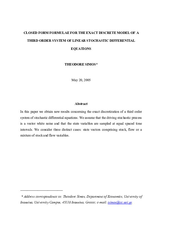 (PDF) Closed form formulae for the exact discrete model of a third ...