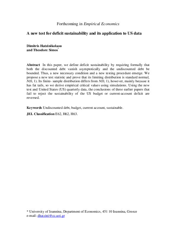 (PDF) A new test for deficit sustainability and its application to US ...
