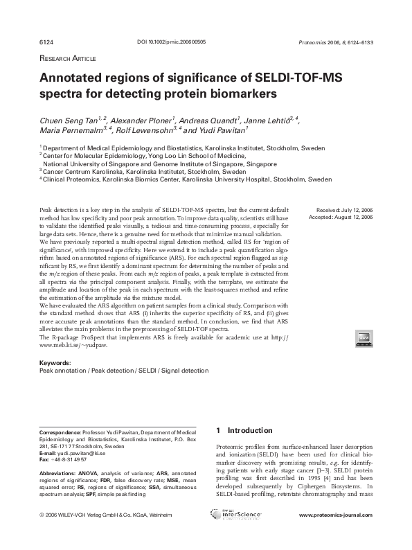 (PDF) Annotated regions of significance of SELDI-TOF-MS spectra for ...