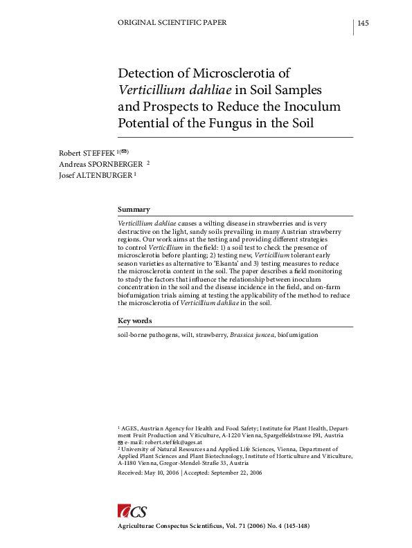 (PDF) Detection of Microsclerotia of Verticillium dahliae in Soil Samples and Prospects to ...