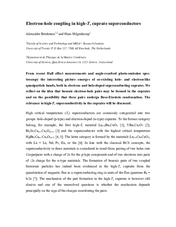 (PDF) Electron-hole coupling in high-Tc cuprate superconductors | Hans ...