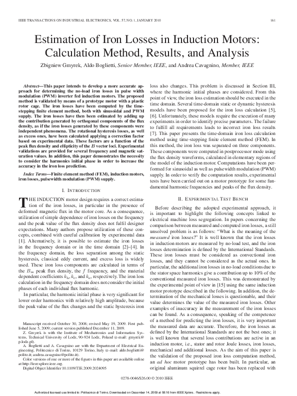 (PDF) Estimation of Iron Losses in Induction Motors: Calculation Method ...