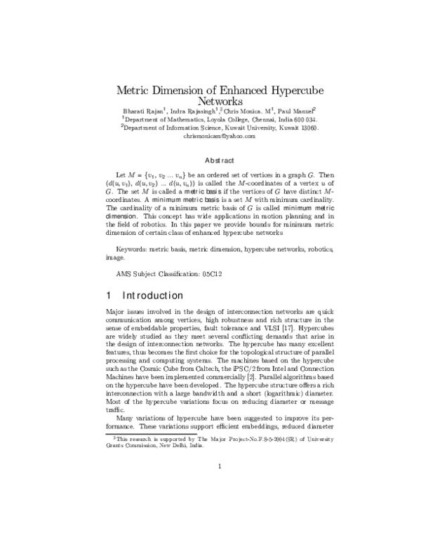 (PDF) Metric Dimension of Enhanced Hypercube Networks