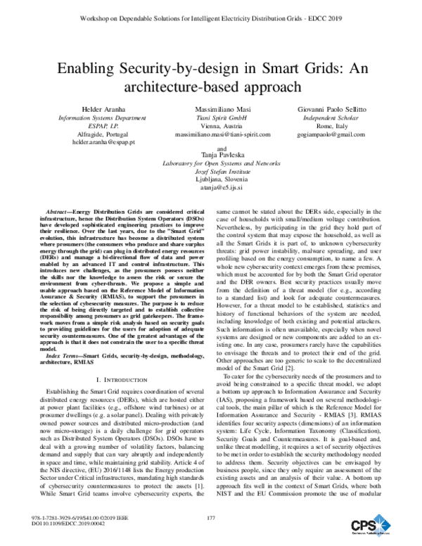 (PDF) Enabling Security-by-Design in Smart Grids: An Architecture-Based Approach | giovanni ...