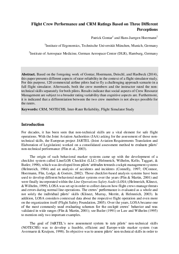 (PDF) Flight Crew Performance and CRM Ratings Based on Three Different ...
