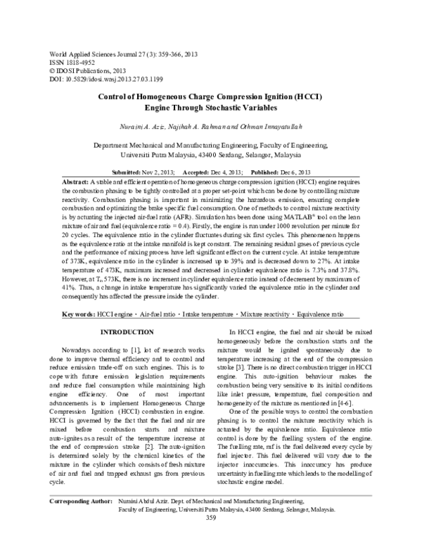 (PDF) Control of homogeneous charge compression ignition combustion in ...