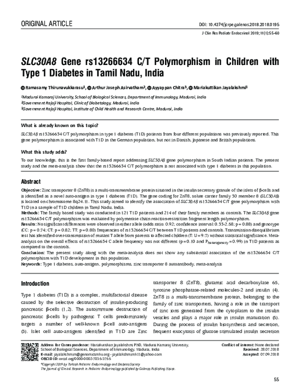(PDF) SLC30A8 Gene rs13266634 C/T Polymorphism in Type 1 Diabetes ...
