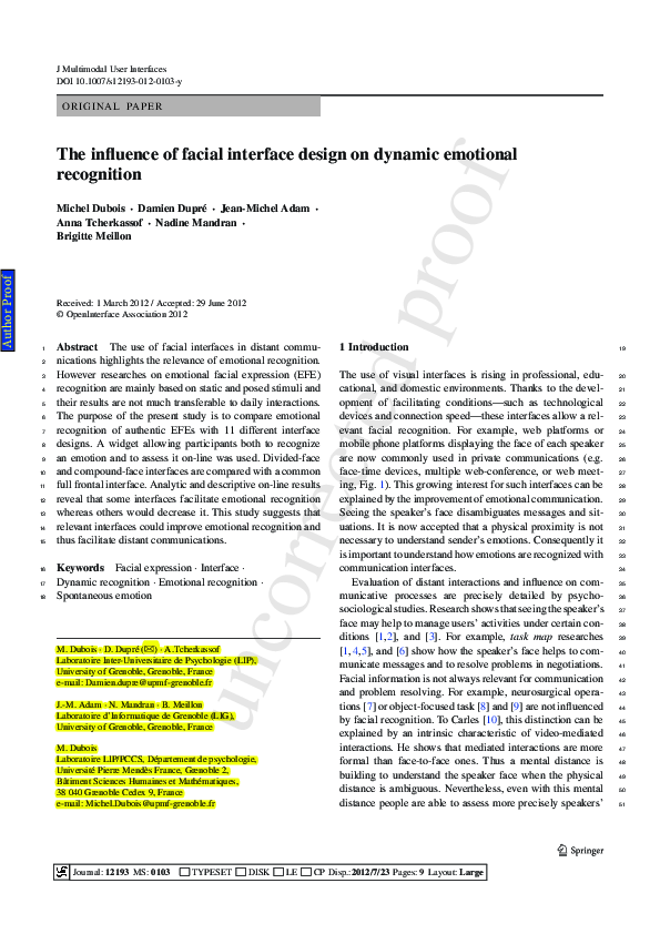 (PDF) The influence of facial interface design on dynamic emotional ...