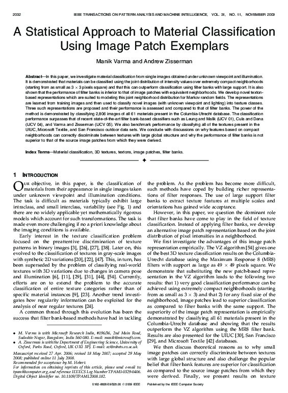 (PDF) A Statistical Approach to Material Classification Using Image Patch Exemplars