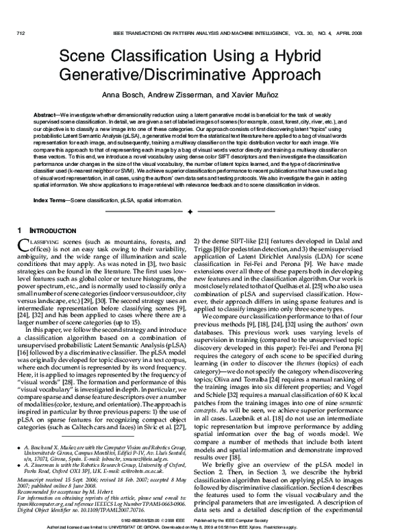(PDF) Scene Classification Using a Hybrid Generative/Discriminative Approach