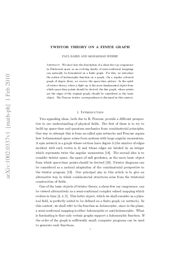 (PDF) Twistor Theory on a Finite Graph