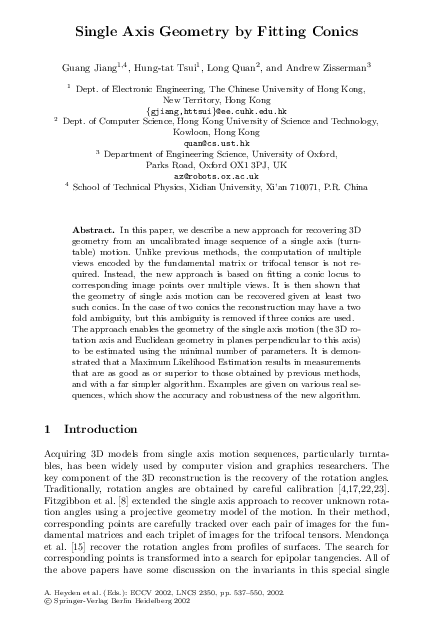 (PDF) Single Axis Geometry by Fitting Conics