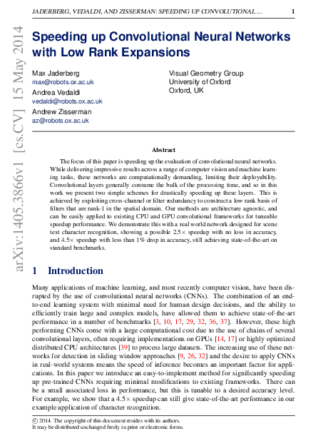 (PDF) Speeding up Convolutional Neural Networks with Low Rank Expansions
