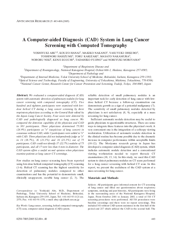 (PDF) A computer-aided diagnosis (CAD) system in lung cancer screening with computed tomography