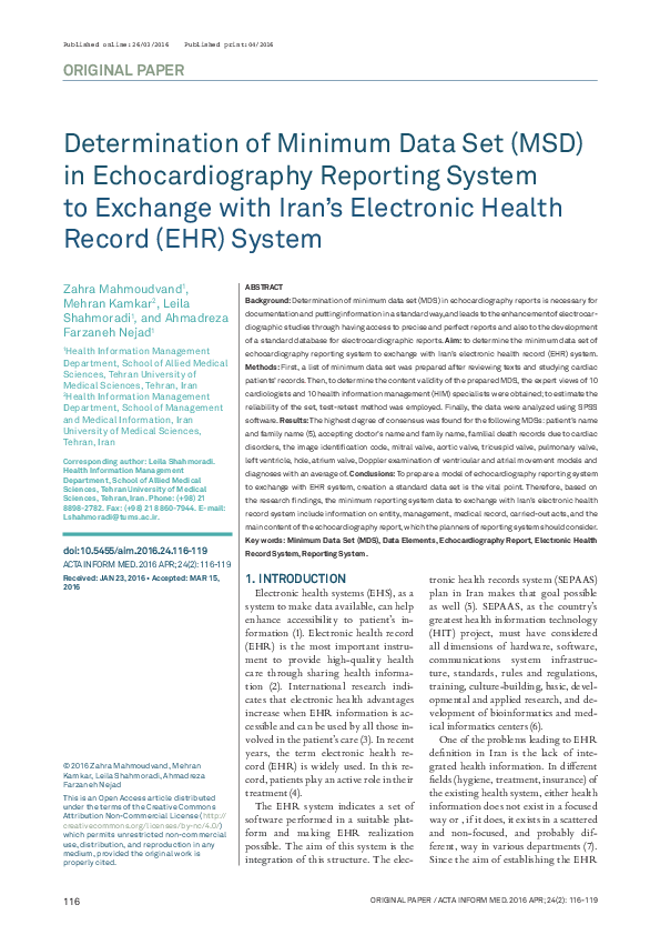 (PDF) Determination of Minimum Data Set (MSD) in Echocardiography ...