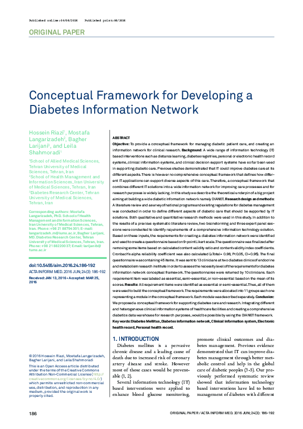 (PDF) Conceptual Framework for Developing a Diabetes Information Network