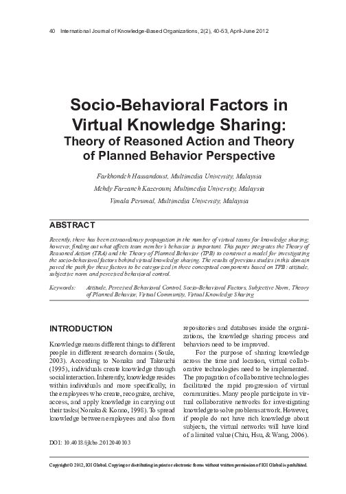 (PDF) Socio-Behavioral Factors in Virtual Knowledge Sharing