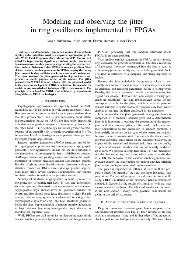 (PDF) Modeling and observing the jitter in ring oscillators implemented in FPGAs