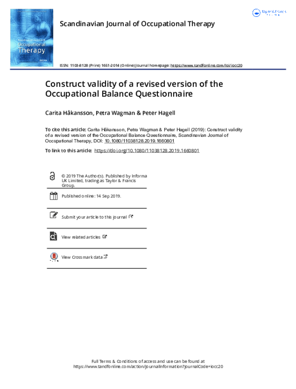 (PDF) Construct validity of a revised version of the Occupational Balance Questionnaire
