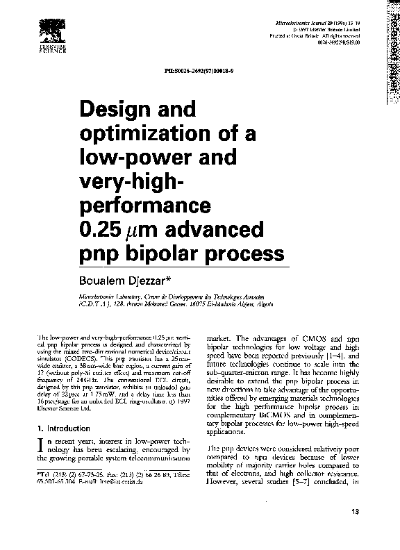 (PDF) Design and optimization of a low-power and very-high-performance ...