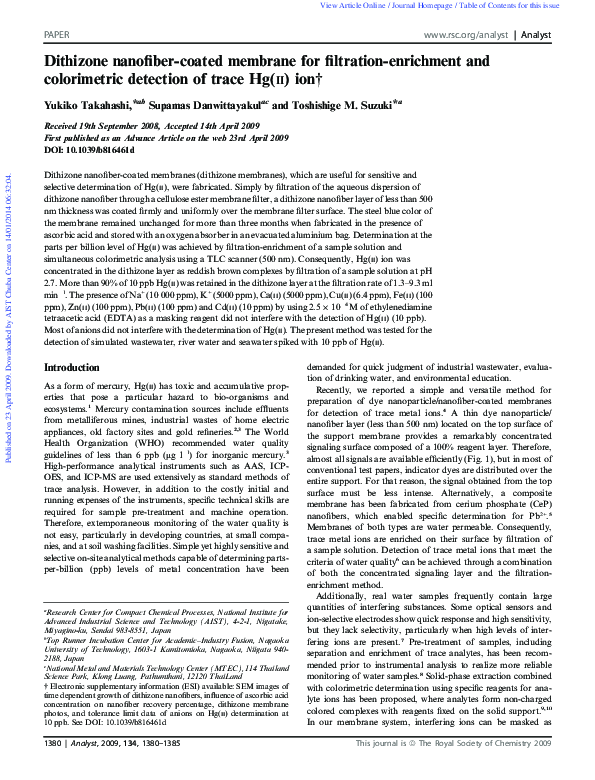 (PDF) Dithizone nanofiber-coated membrane for filtration-enrichment and ...
