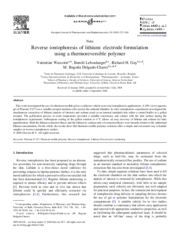 (PDF) Reverse iontophoresis of lithium: electrode formulation using a ...