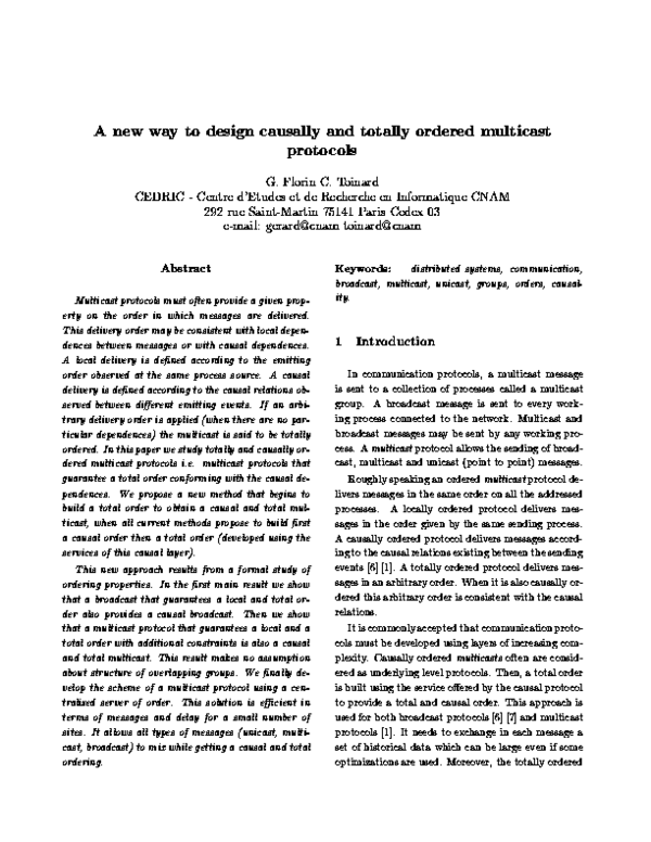 Pdf A New Way To Design Causally And Totally Ordered Multicast Protocols Christian Toinard