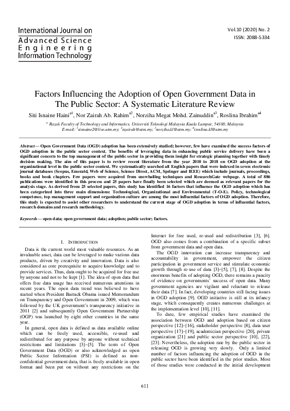 (PDF) Factors Influencing the Adoption of Open Government Data in The Public Sector: A ...