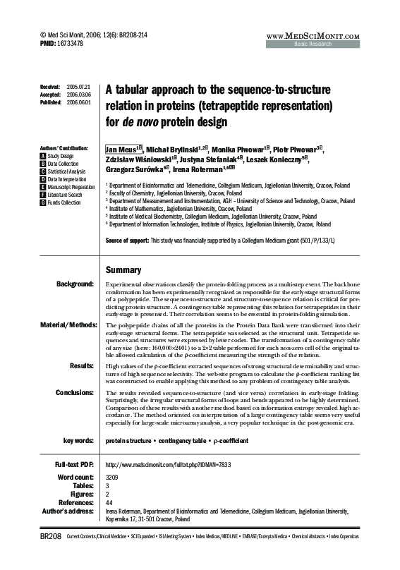 (PDF) A tabular approach to the sequence-to-structure relation in proteins (tetrapeptide ...