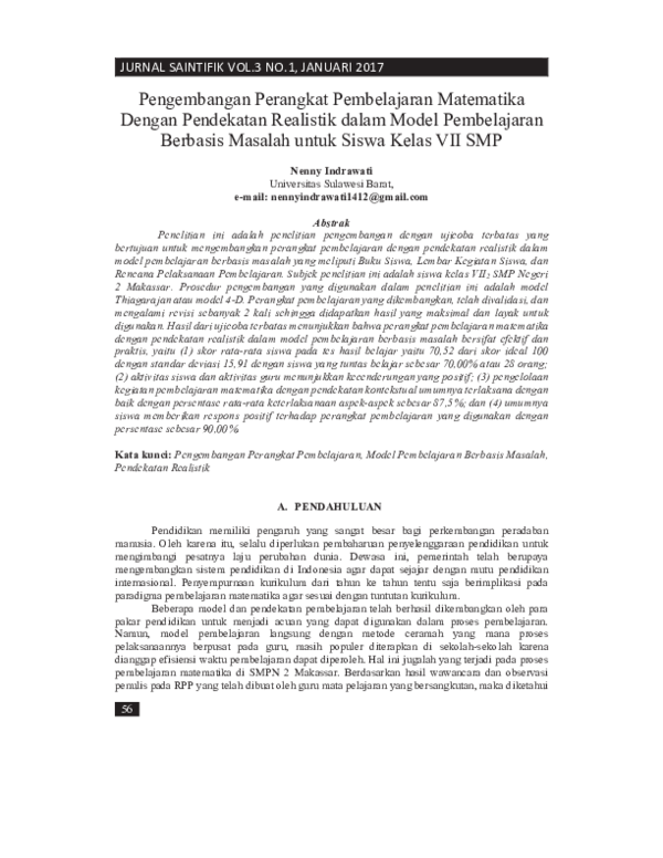 (PDF) Pengembangan Perangkat Pembelajaran Matematika Dengan Pendekatan Realistik dalam Model ...