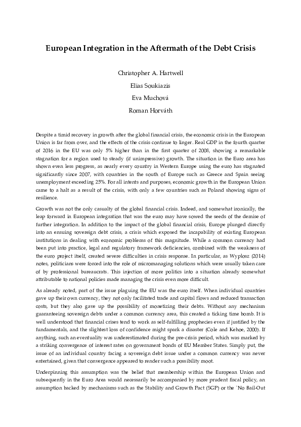 (PDF) European integration in the aftermath of the debt crisis