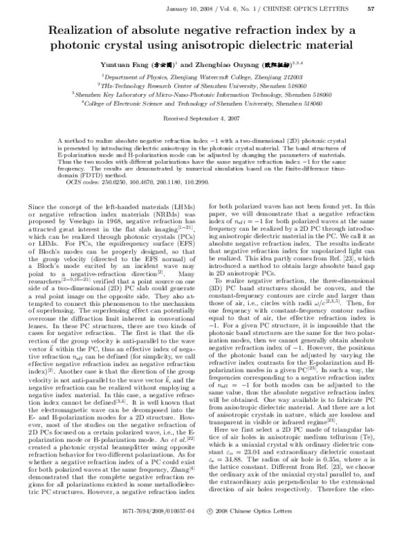 (PDF) Realization of absolute negative refraction index by a photonic ...