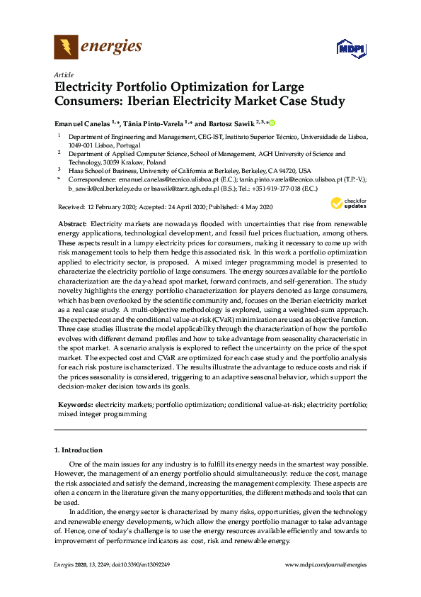 (PDF) Electricity Portfolio Optimization for Large Consumers: Iberian ...