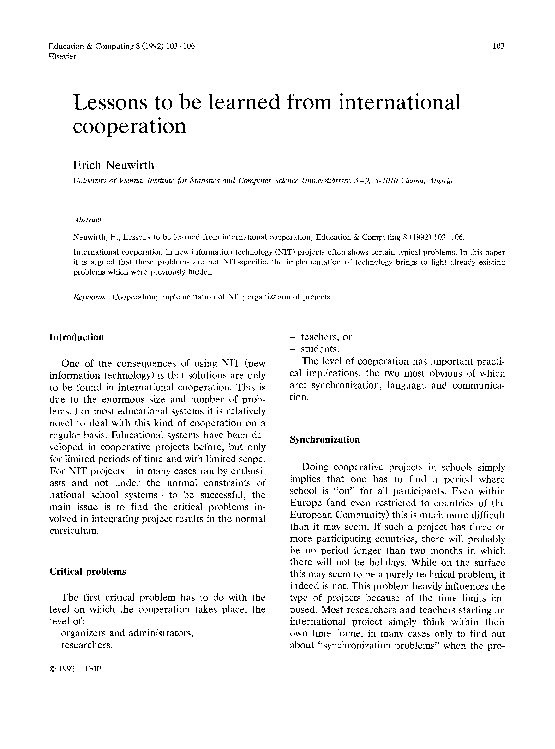 (PDF) Lessons to be learned from international cooperation
