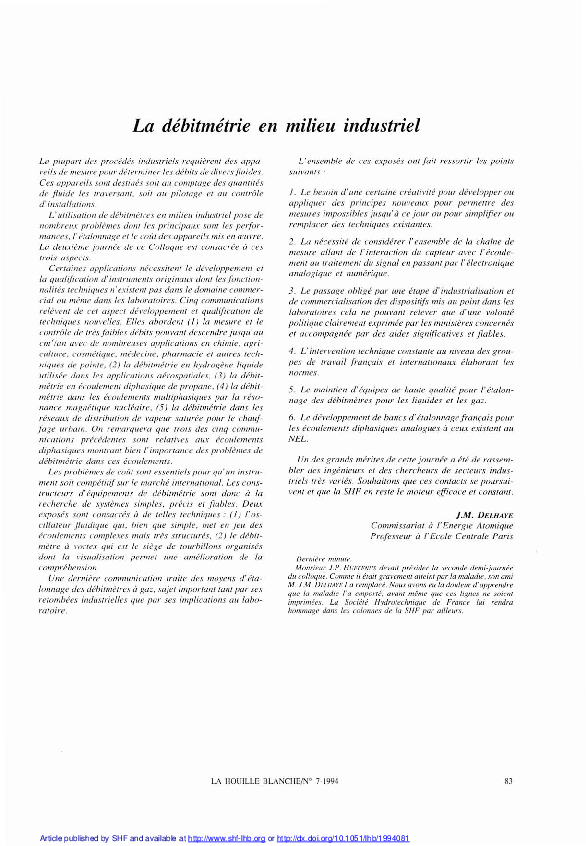 (PDF) La débitmétrie en milieu industriel