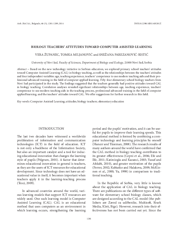 (PDF) Biology teachers’ attitudes toward computer assisted learning ...