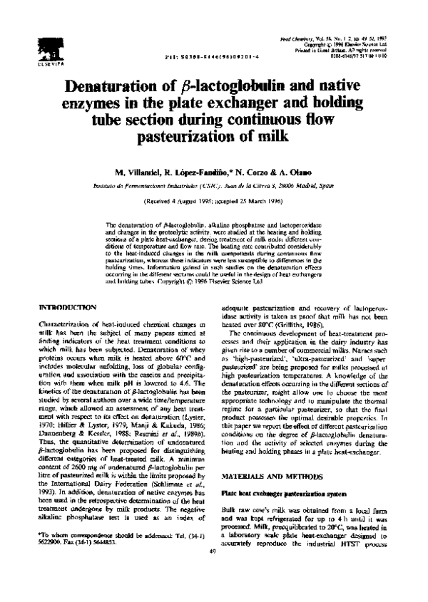 (PDF) Denaturation of β-lactoglobulin and native enzymes in the plate ...