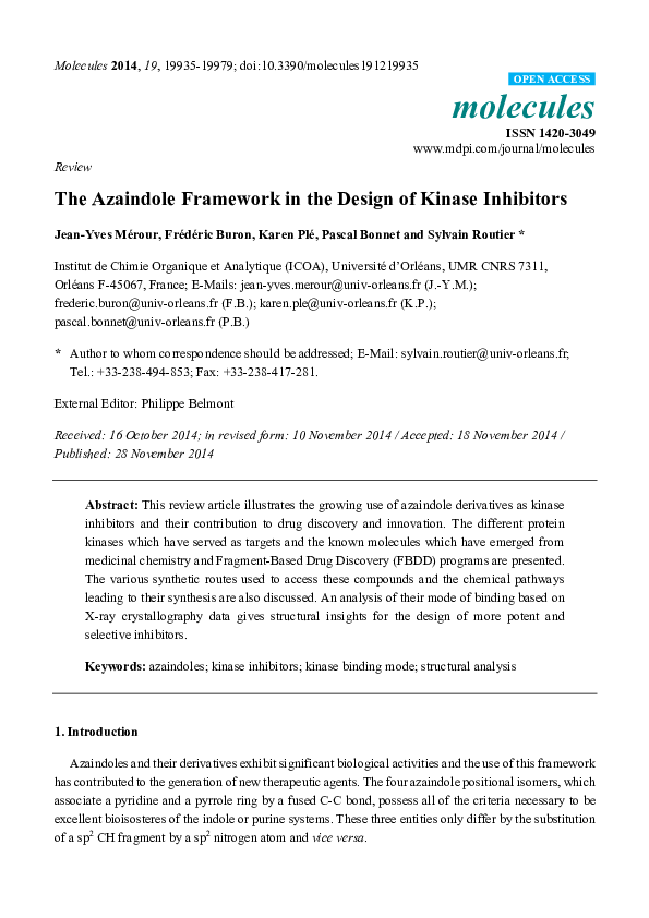 (PDF) The Azaindole Framework in the Design of Kinase Inhibitors | Jean ...