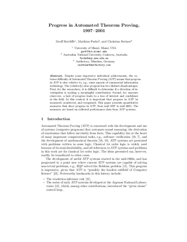 (PDF) Progress in Automated Theorem Proving, 1997-2001 | Christian Suttner - Academia.edu