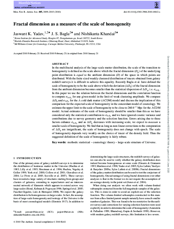 (PDF) Fractal dimension as a measure of the scale of homogeneity