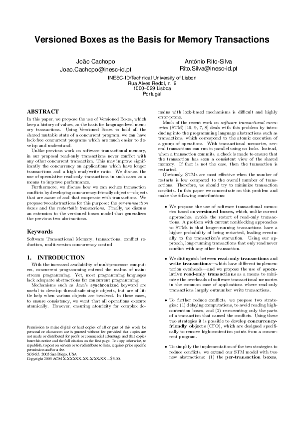 (PDF) Versioned boxes as the basis for memory transactions | António Rito Silva - Academia.edu