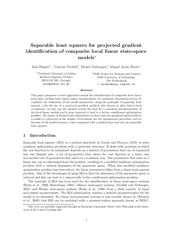 Pdf Separable Least Squares For Projected Gradient Identification Of Composite Local Linear