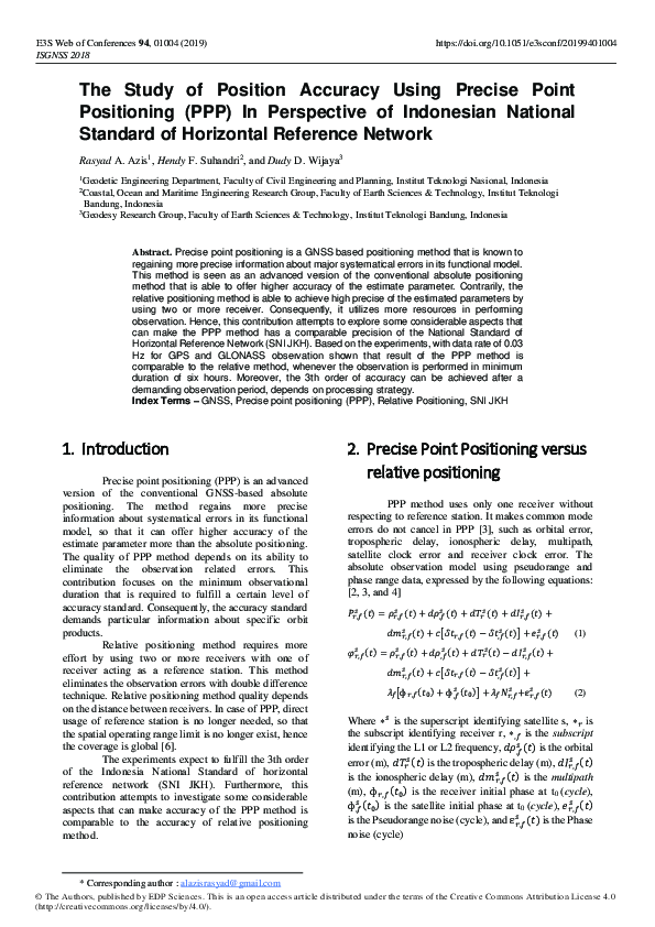 (PDF) The Study of Position Accuracy Using Precise Point Positioning (PPP) In Perspective of ...