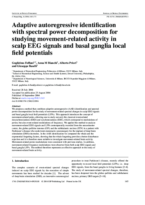 Pdf Adaptive Autoregressive Identification With Spectral Power