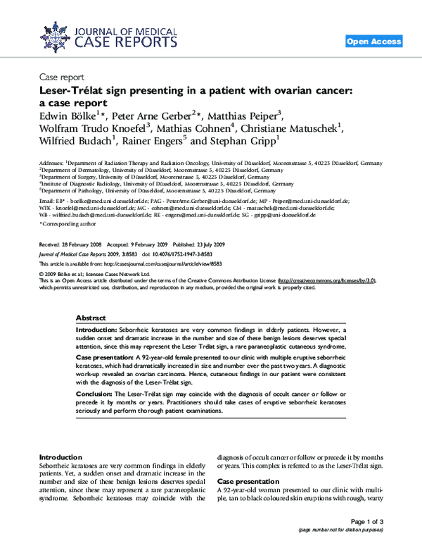 (PDF) Leser-Trélat sign presenting in a patient with ovarian cancer: a ...