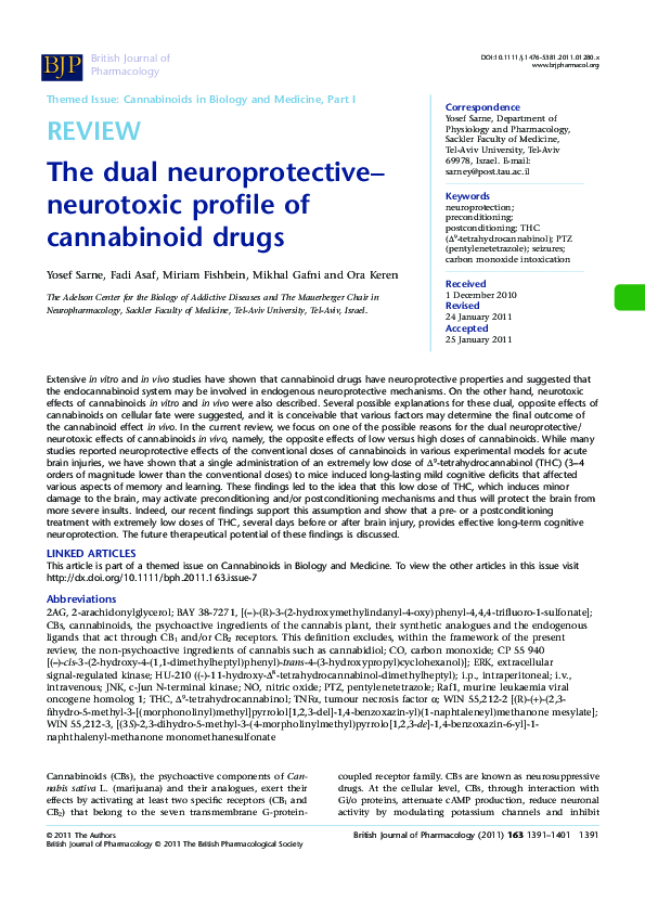 (PDF) The dual neuroprotective-neurotoxic profile of cannabinoid drugs
