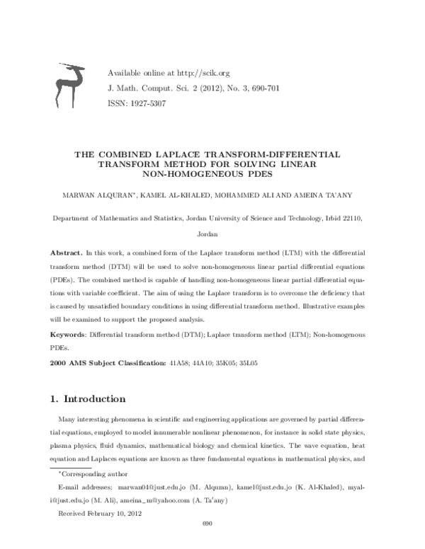 Pdf The Combined Laplace Transform Differential Transform Method For