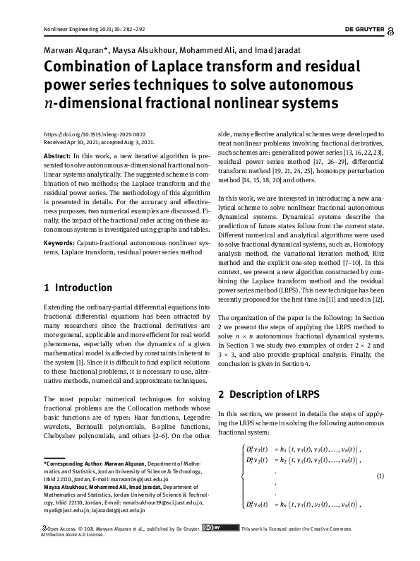 Pdf Combination Of Laplace Transform And Residual Power Series Techniques To Solve Autonomous