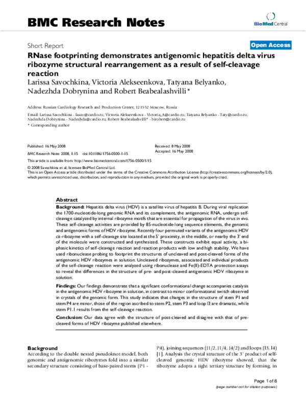 (PDF) RNase footprinting demonstrates antigenomic hepatitis delta virus ...