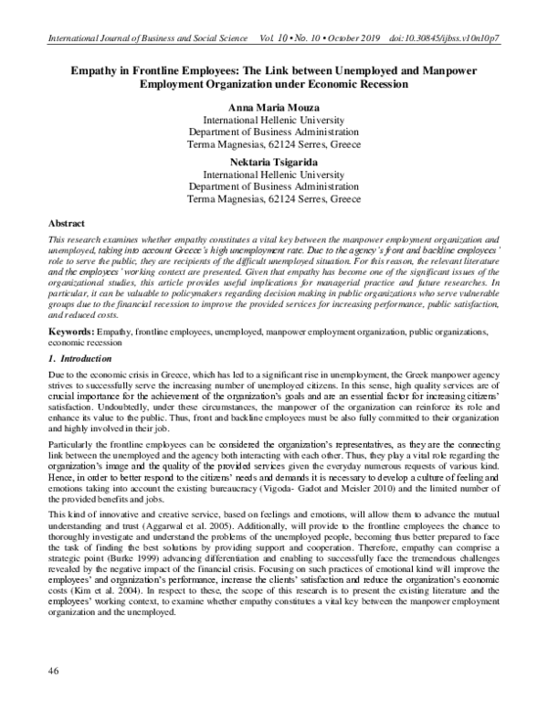 (PDF) Empathy in Frontline Employees: The Link between Unemployed and ...